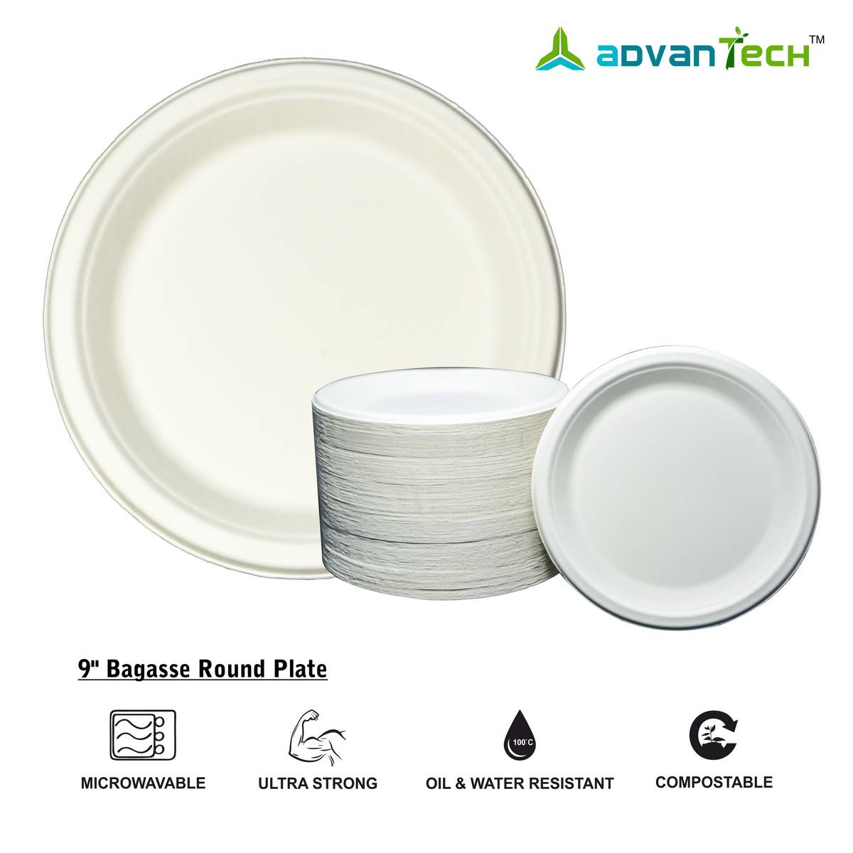 9" Bagasse Round Plate